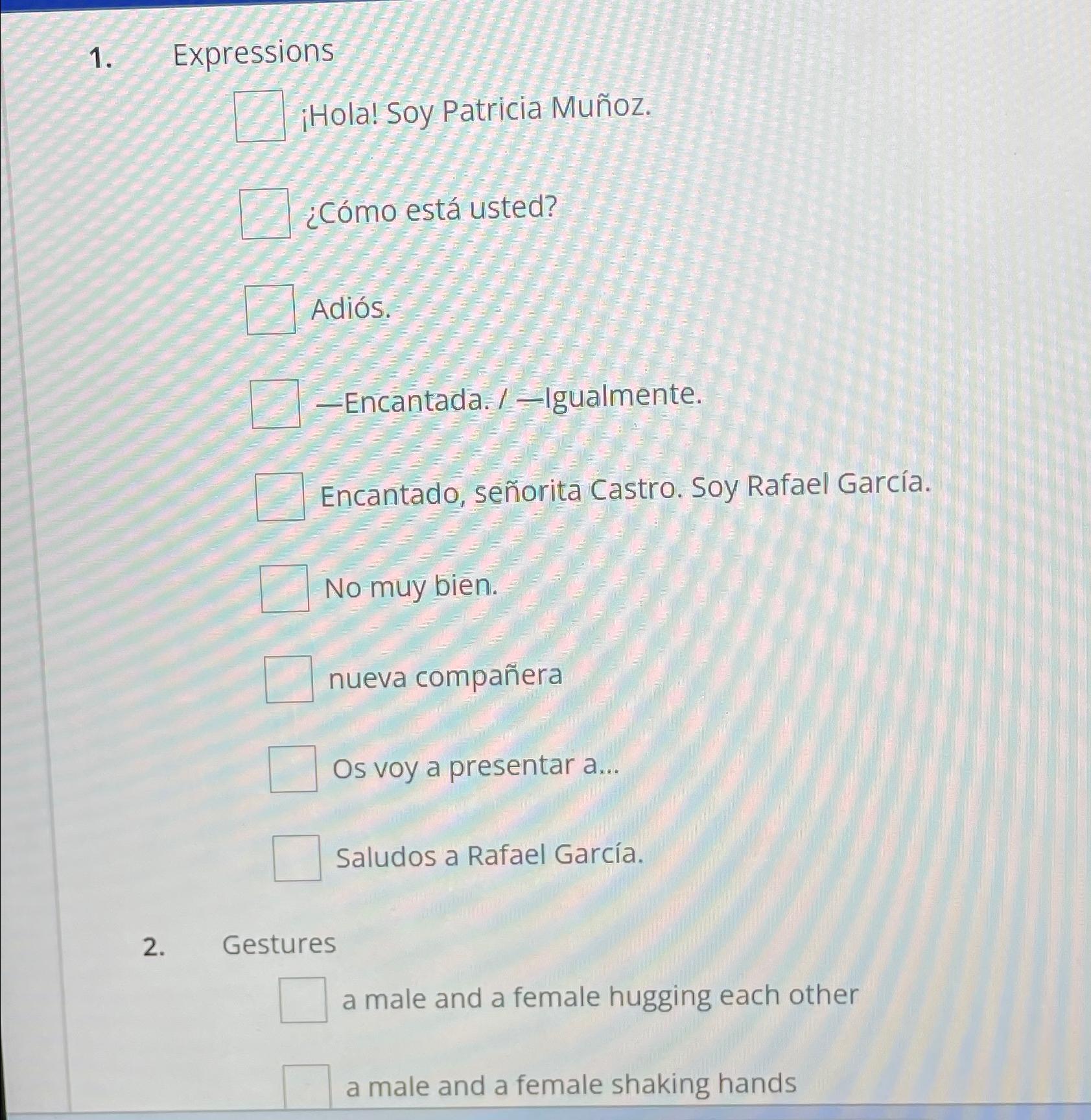 Solved Expressions¡Hola! ﻿Soy Patricia Muñoz.¿Cómo está | Chegg.com