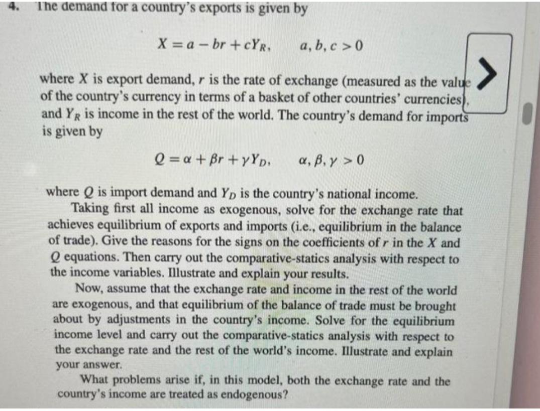 Solved The demand for a country's exports is given | Chegg.com