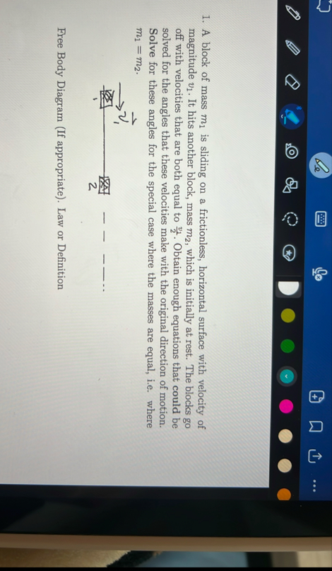 Solved A block of mass m1 ﻿is sliding on a frictionless, | Chegg.com