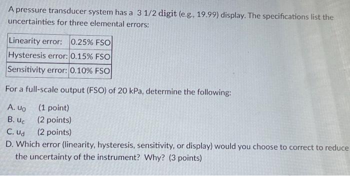 Solved A pressure transducer system has a 3 1/2 digit(e.g., | Chegg.com