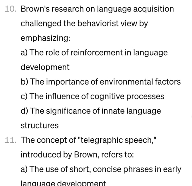 Solved Brown's research on language acquisition challenged | Chegg.com