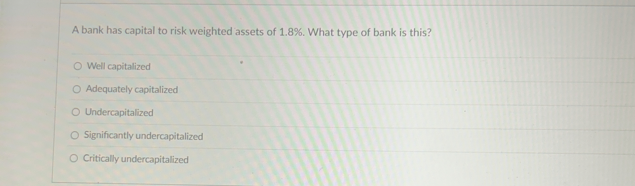 Solved A bank has capital to risk weighted assets of 1.8%. | Chegg.com