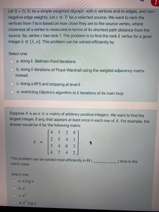 Solved Let G = (V, E) be a simple weighted digraph with n | Chegg.com