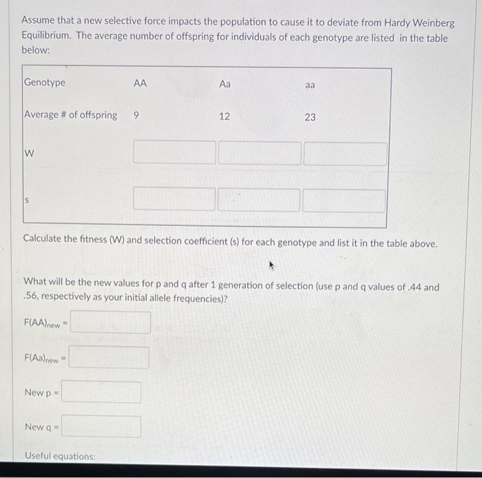 Assume that a new selective force impacts the | Chegg.com
