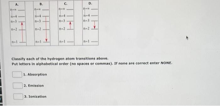 Solved Classify each of the hydrogen atom transitions above. | Chegg.com