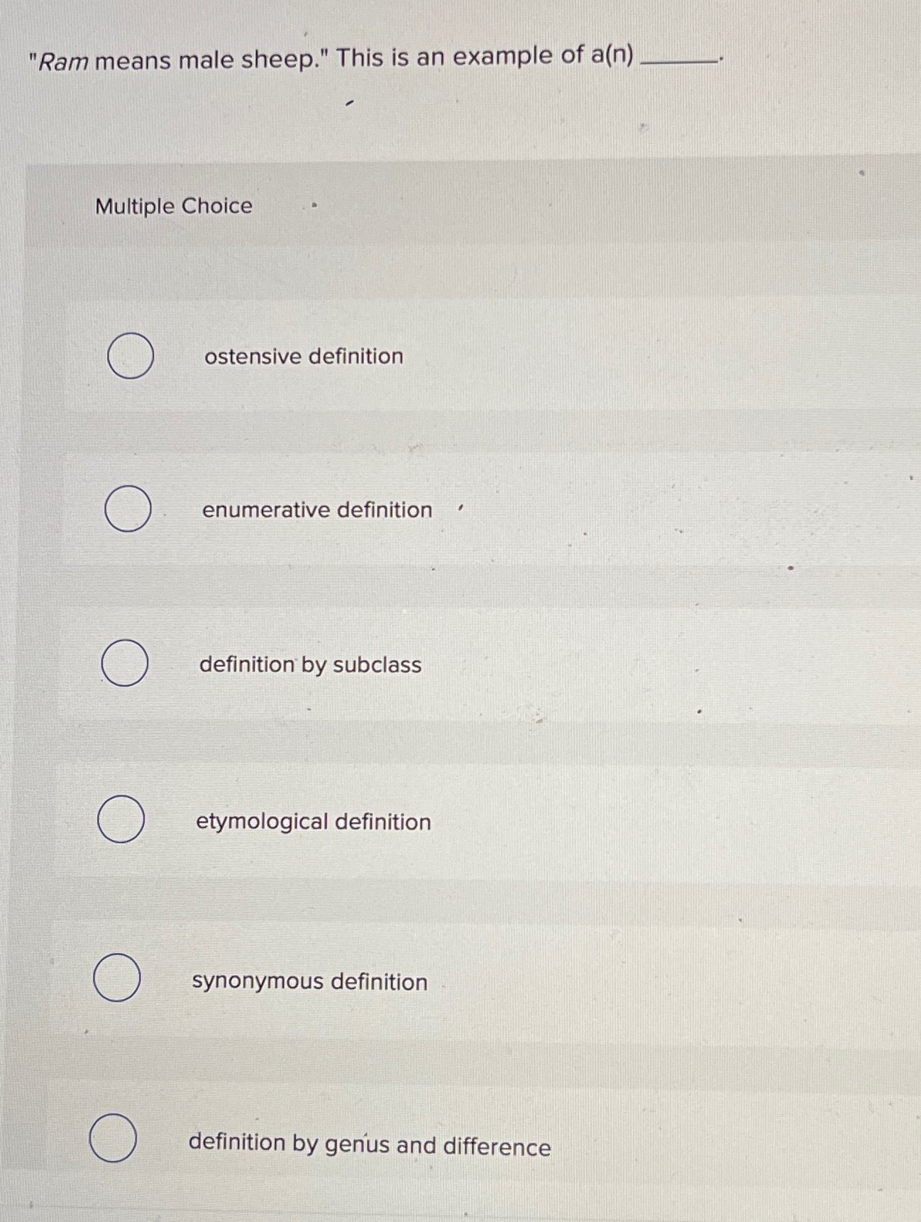 Solved "Ram means male sheep." This is an example of | Chegg.com