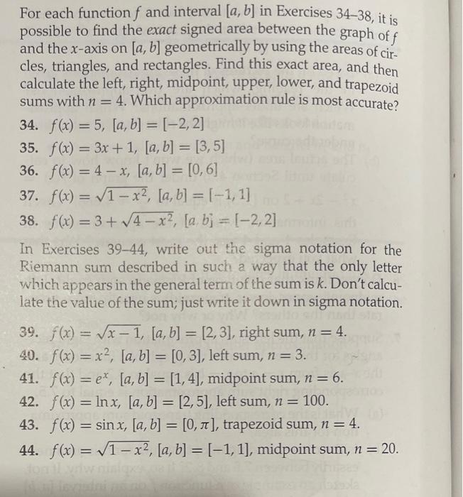 Solved For each function f and interval [a,b] in Exercises | Chegg.com