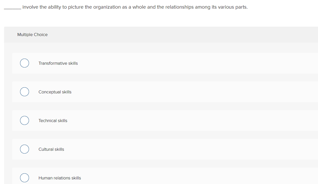 Solved involve the ability to picture the organization as a | Chegg.com