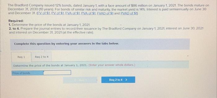 Solved The Bradford Company issued 12% bonds, dated January | Chegg.com