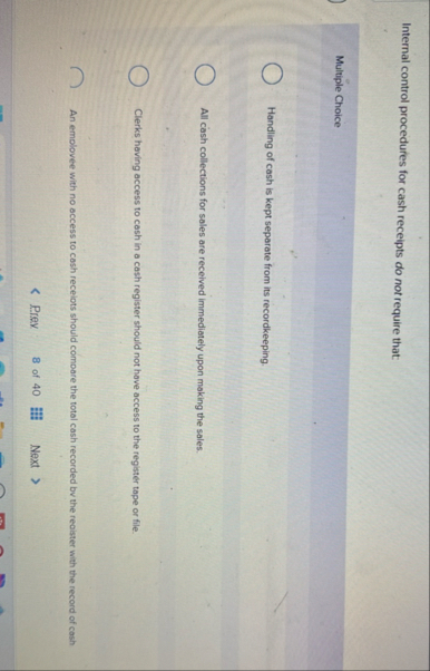 Solved Internal control procedures for cash receipts do not | Chegg.com