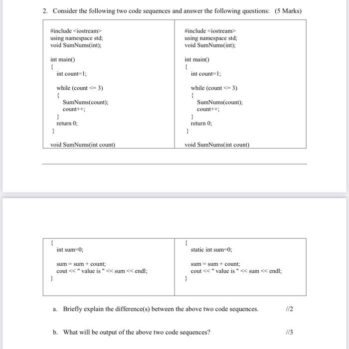 2. Consider the following two code sequences and | Chegg.com