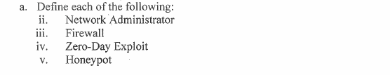 Solved a. ﻿Define each of the following: ii. ﻿Network | Chegg.com