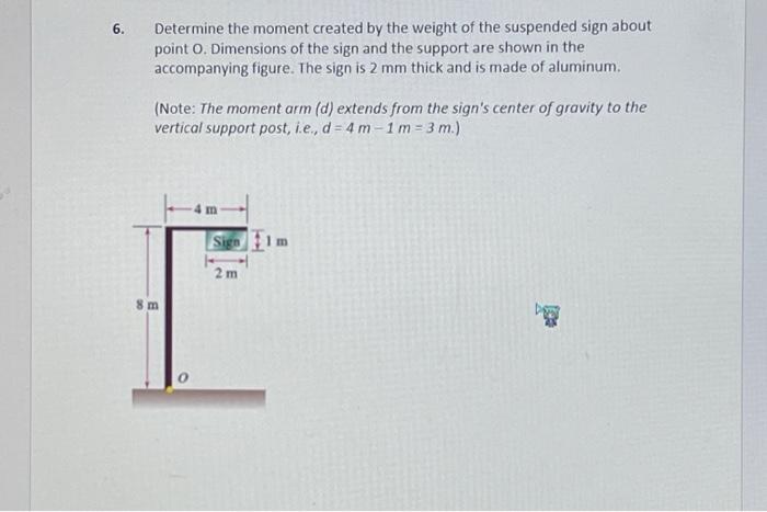 Solved 6. Determine the moment created by the weight of the | Chegg.com