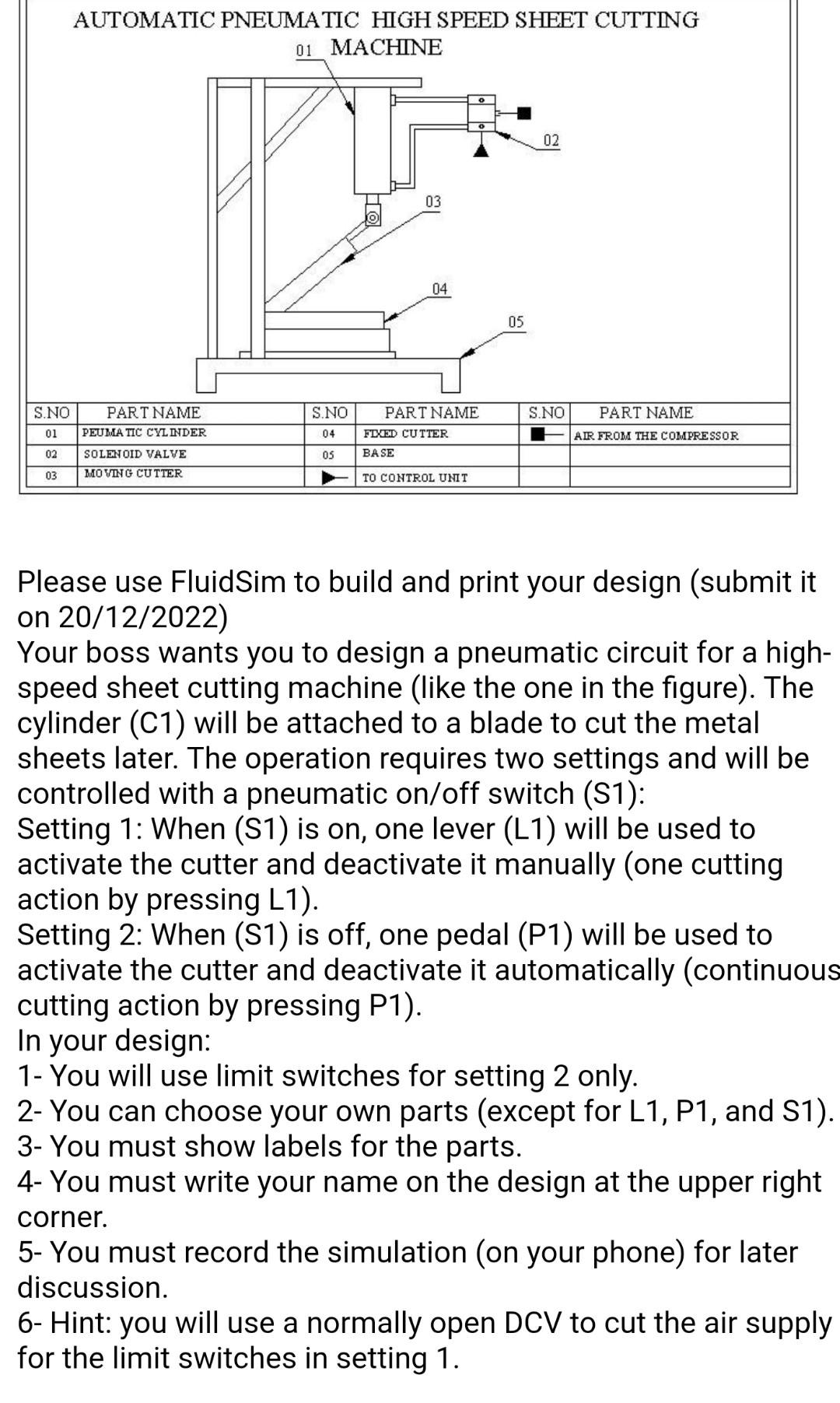 Solved AUTOMATIC PNEUMATIC HIGH SPEED SHEET CUTTING Please | Chegg.com