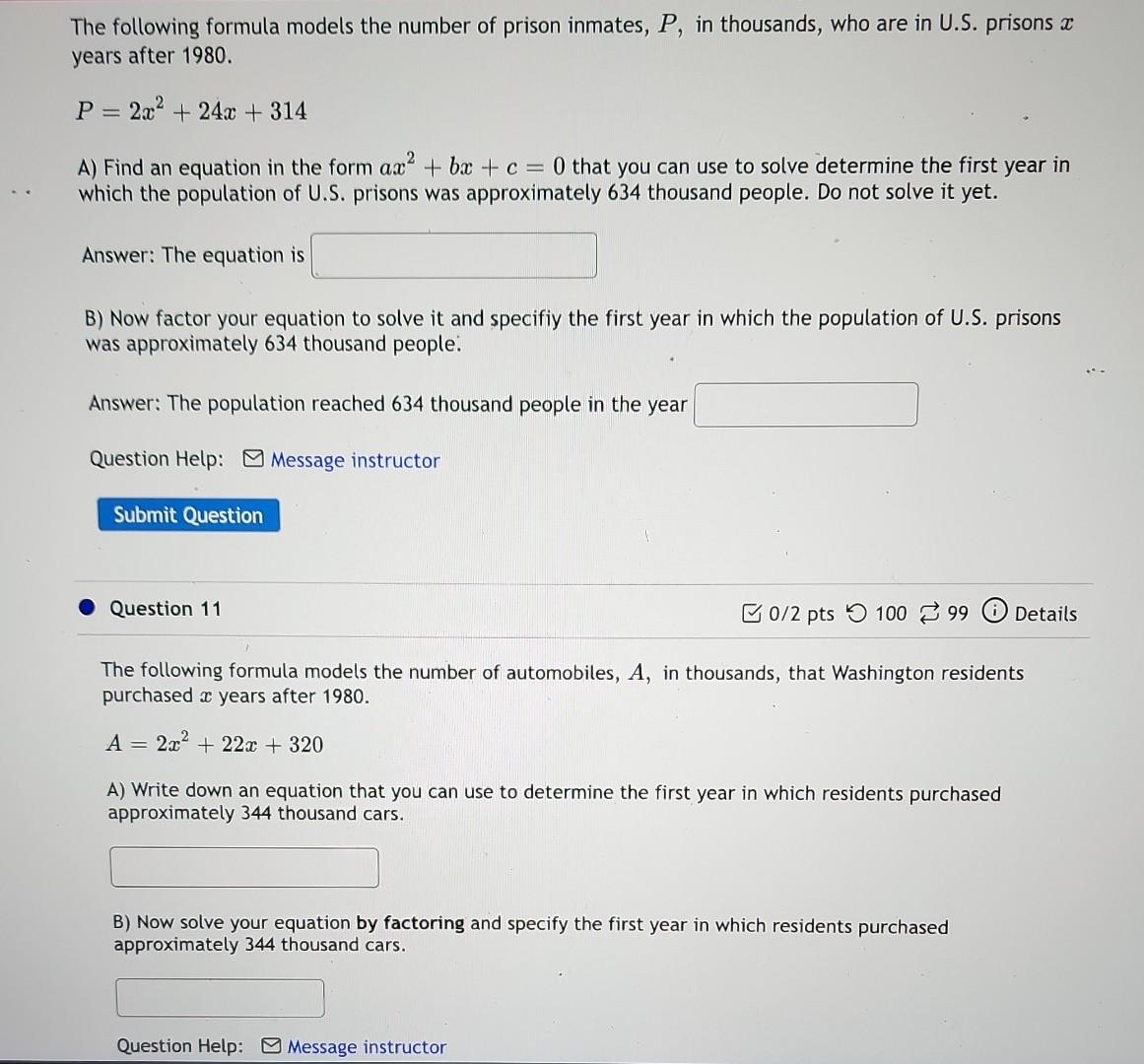 Solved The following formula models the number of prison | Chegg.com