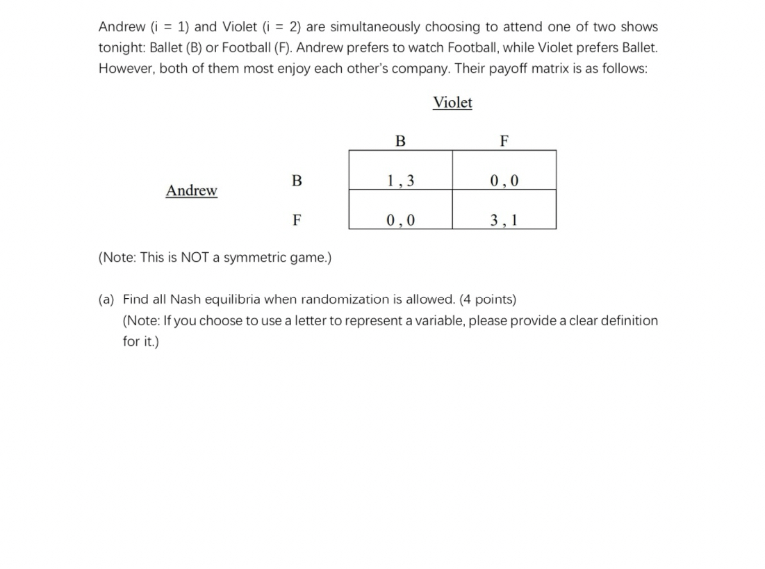 Solved Andrew ) ﻿and Violet ) ﻿are simultaneously choosing | Chegg.com