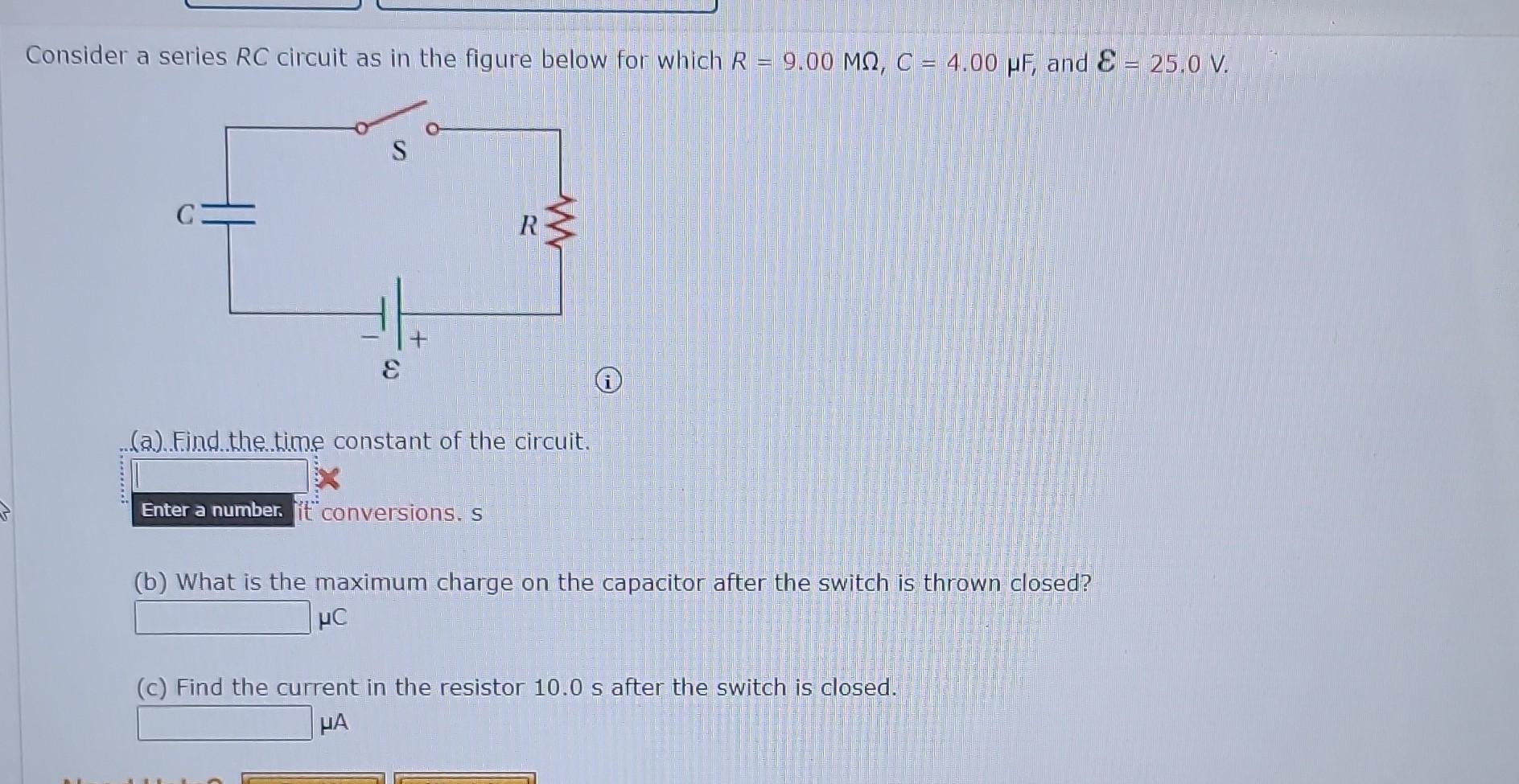 Solved Consider a series RC circuit as in the figure below | Chegg.com