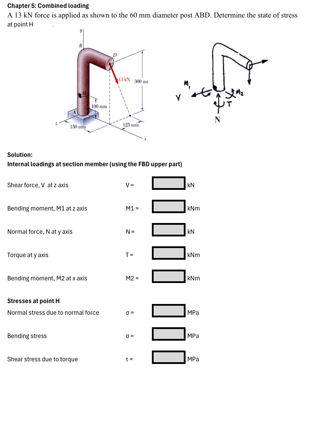 Solved Chapter 5: Combined loadingA 13kN ﻿force is applied | Chegg.com
