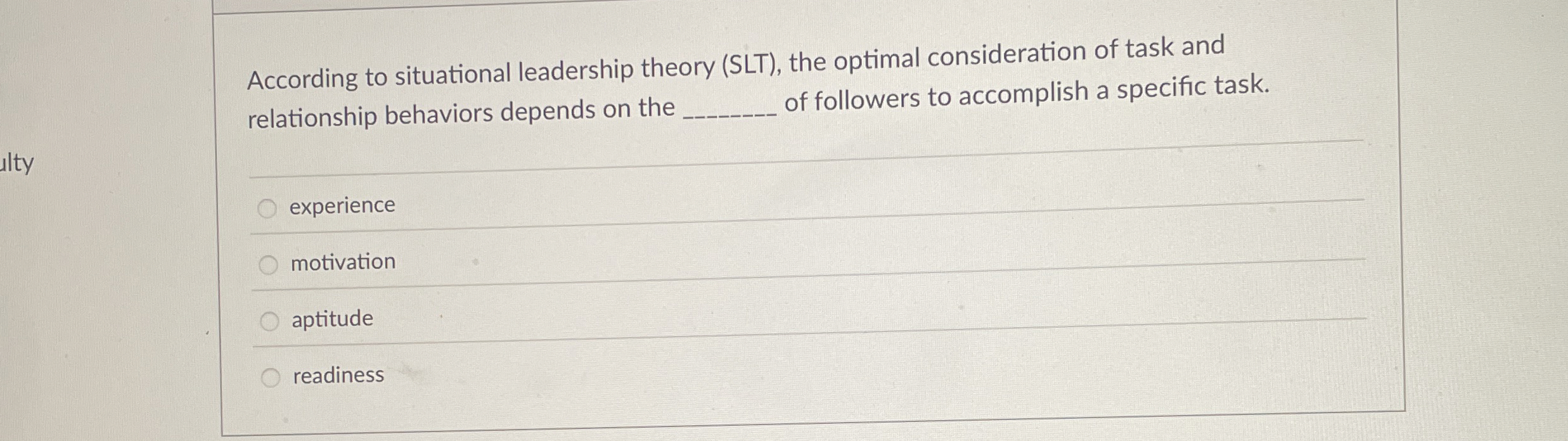 Solved According to situational leadership theory (SLT), | Chegg.com