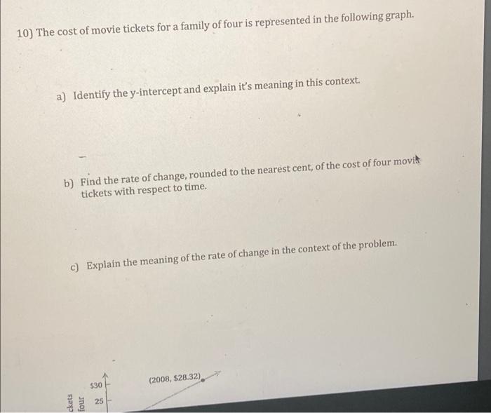 10) The cost of movie tickets for a family of four is | Chegg.com