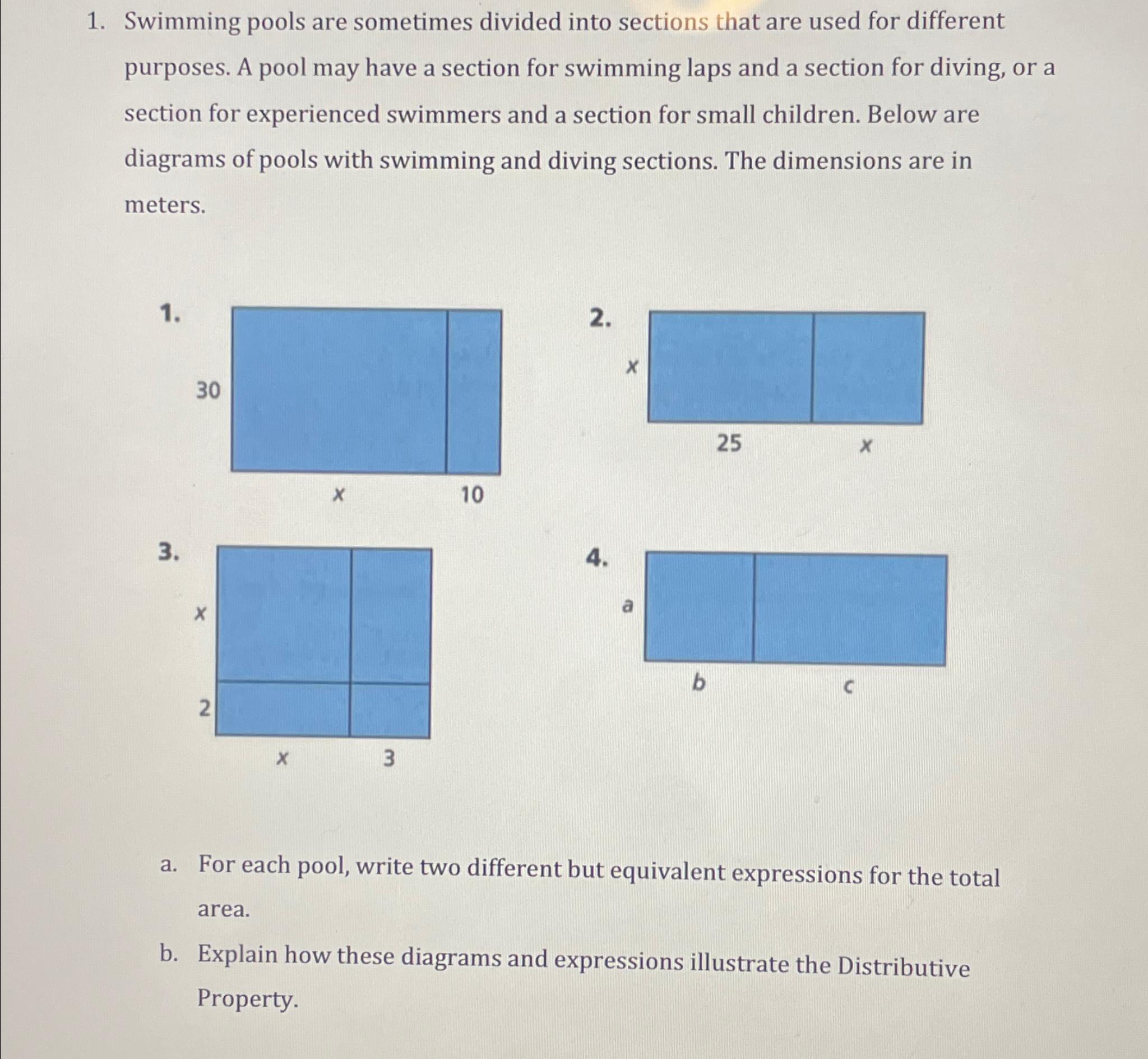 Solved Swimming pools are sometimes divided into sections | Chegg.com