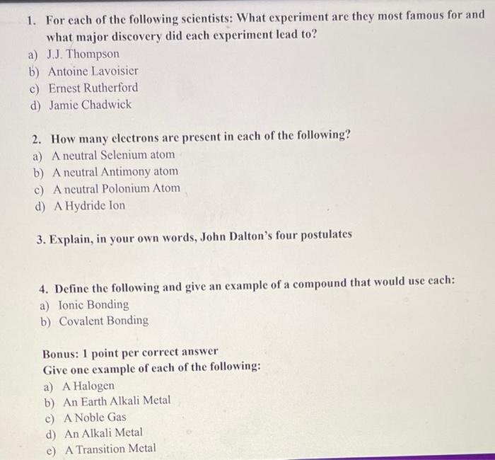 [Solved]: 1. For each of the following scientists: What exp