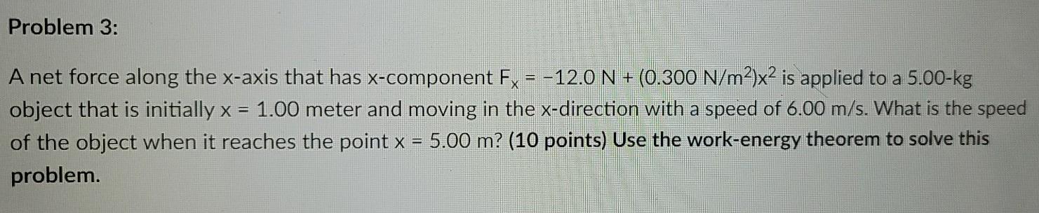 Solved Problem 3: A net force along the x-axis that has | Chegg.com