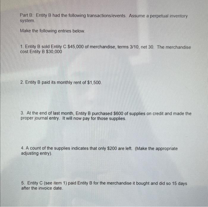 Solved Part B: Entity B had the following | Chegg.com