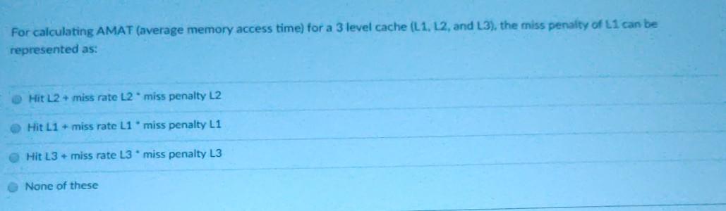 Solved For calculating AMAT (average memory access time) for | Chegg.com