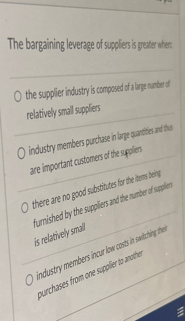 Solved The bargaining leverage of suppliers is greater | Chegg.com