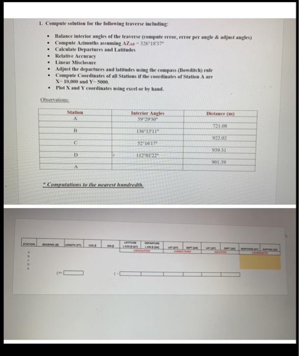 Solved 1. Compute solution for the following traverse | Chegg.com