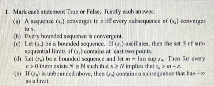 Solved 1. Mark each statement True or False. Justify each | Chegg.com