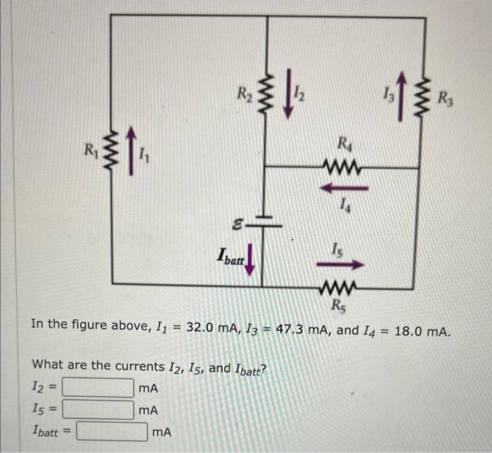 Solved In the figure above, I1=32.0 mA,I3=47.3 mA, and | Chegg.com