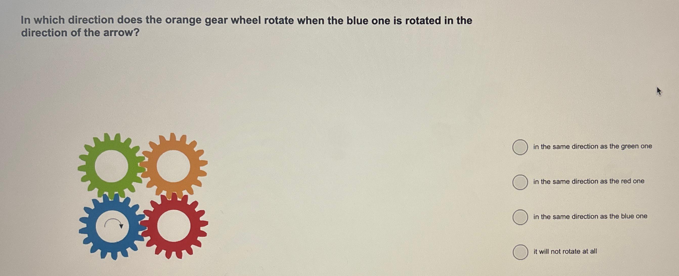 Solved In which direction does the orange gear wheel rotate | Chegg.com