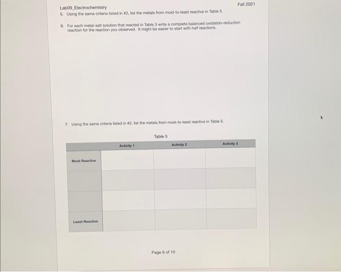 Lab09_Electrochemistry Fall 2021 Lab 09: | Chegg.com