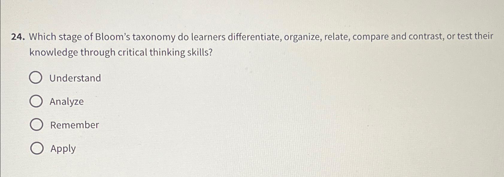 Solved Which stage of Bloom's taxonomy do learners | Chegg.com