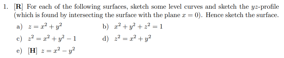 R ﻿For each of the following surfaces, sketch some | Chegg.com