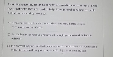 Solved Inductive reasoning refers to specific observations | Chegg.com