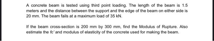 Solved A concrete beam is tested using third point loading. | Chegg.com