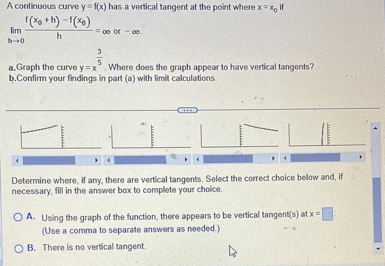 Solved A continuous curve y=f(x) has a vertical tangent at | Chegg.com