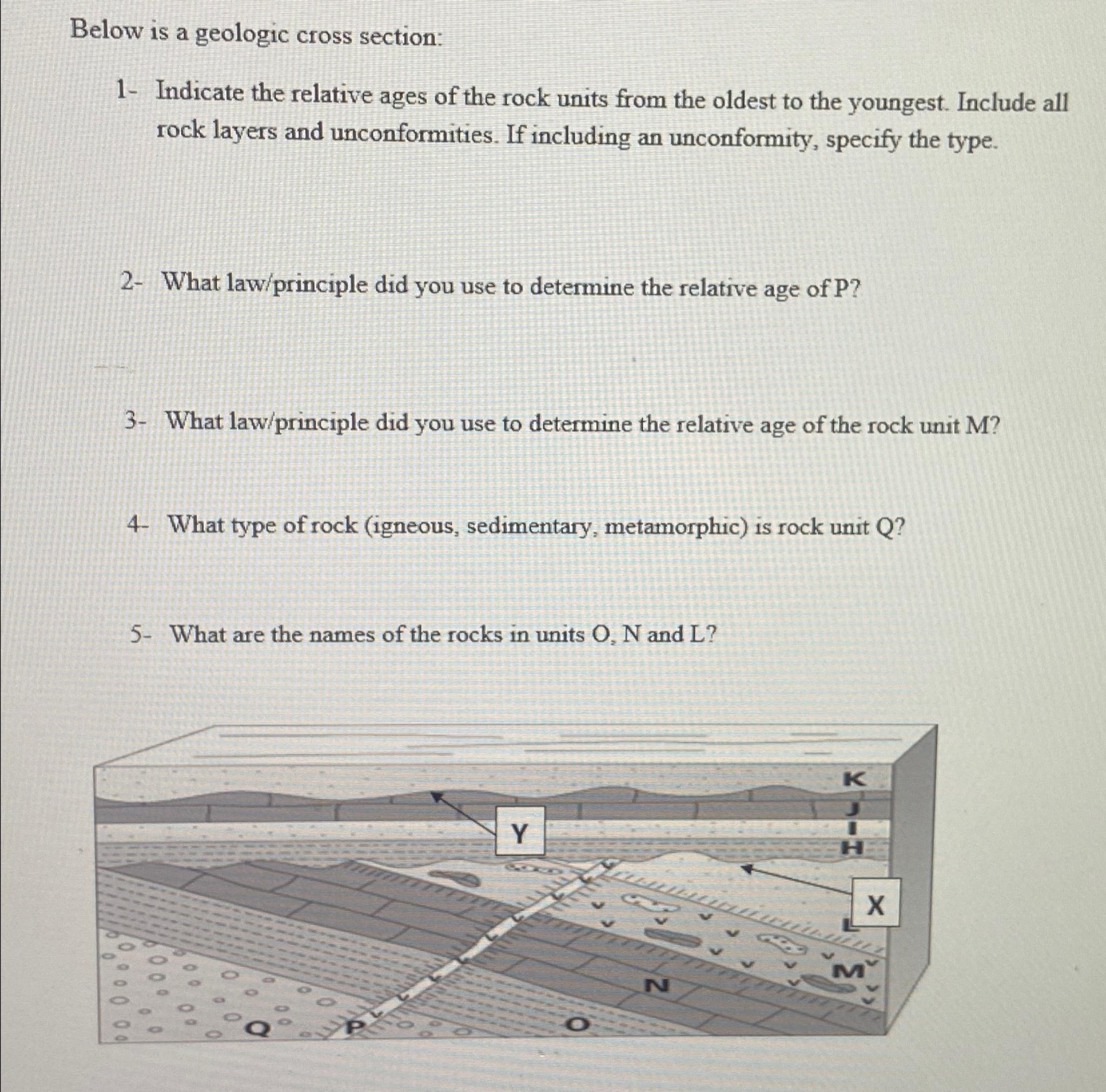 Solved Below is a geologic cross section:1- ﻿Indicate the | Chegg.com