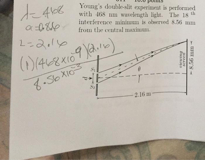 Solved +- 468 o desde 2-2 oly Young's double-slit experiment | Chegg.com