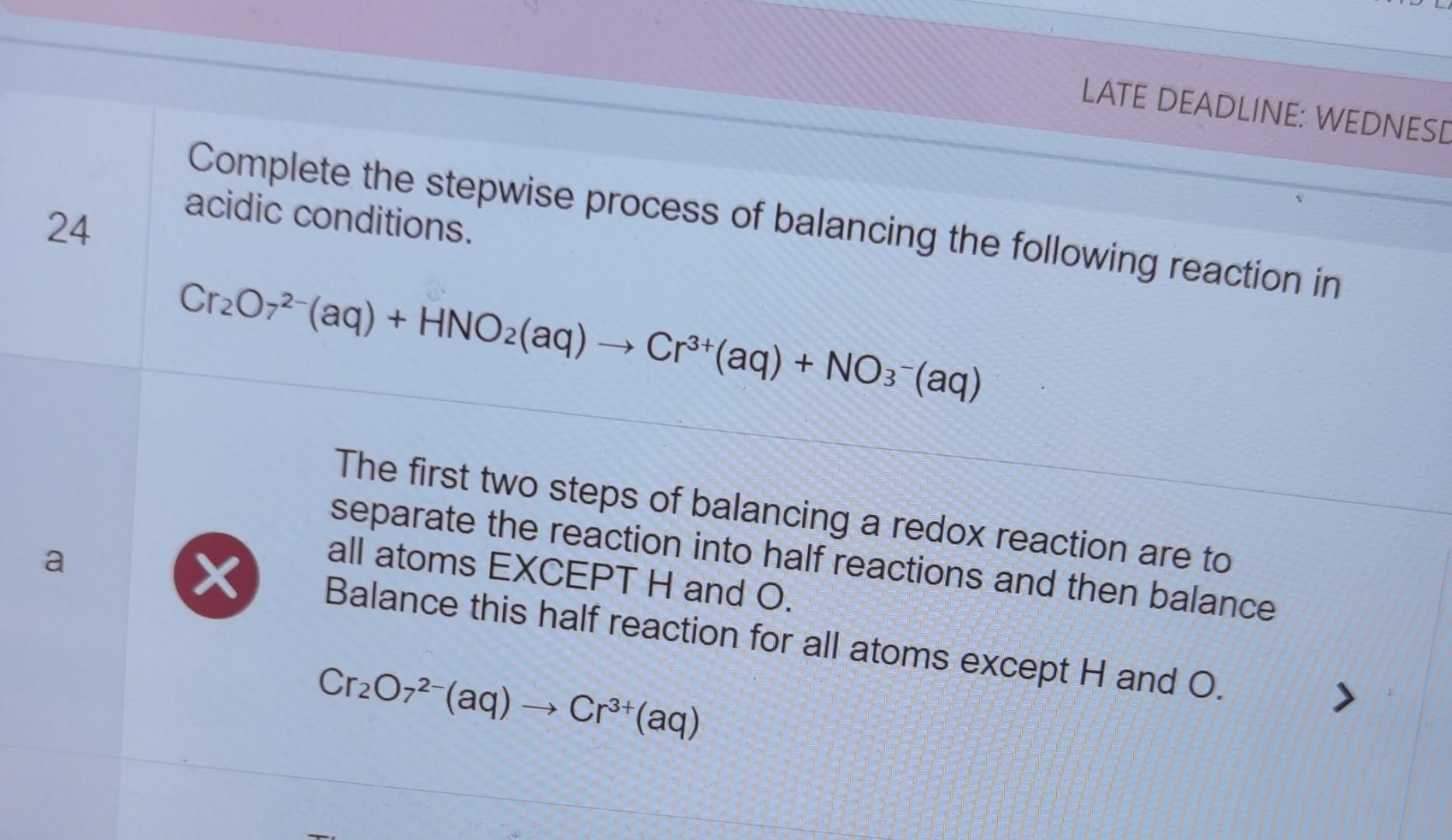 Solved Complete the stepwise process of balancing the | Chegg.com