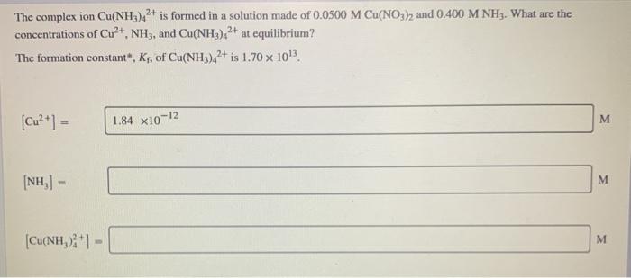 Solved The complex ion Cu(NH3)42+ is formed in a solution | Chegg.com