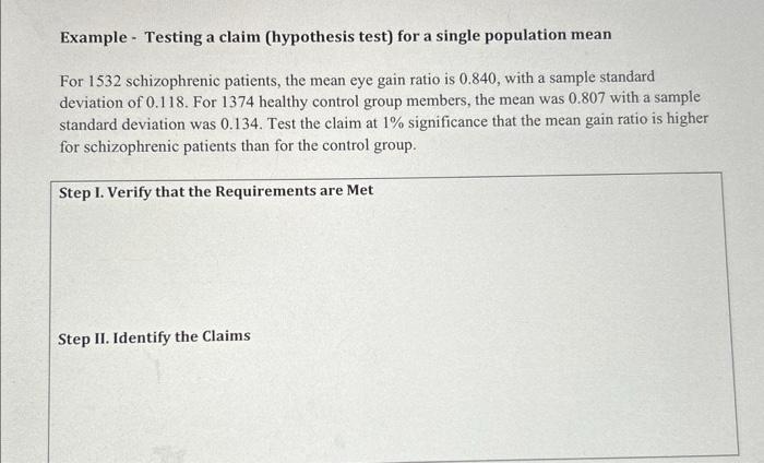 Solved Example - Testing a claim (hypothesis test) for a | Chegg.com