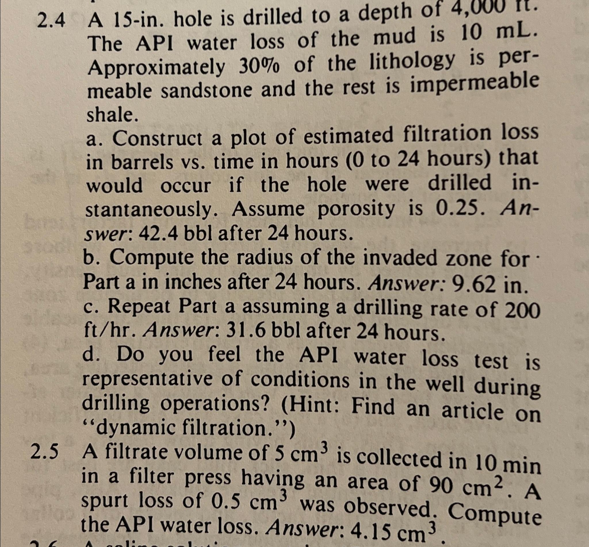 Solved 2.4 ﻿A 15 -in. ﻿hole is drilled to a depth of | Chegg.com