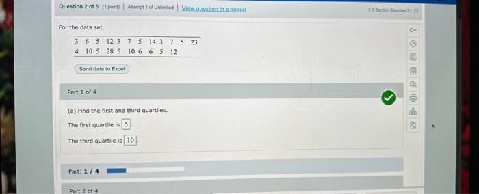 Solved For the data set Part 1 of 4 (a) Find the first and | Chegg.com