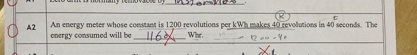 Solved A2 An energy meter whose constant is 1200 revolutions | Chegg.com