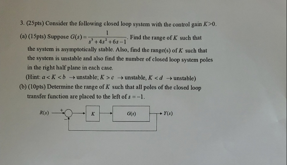 Solved (25pts) ﻿Consider the following closed loop system | Chegg.com