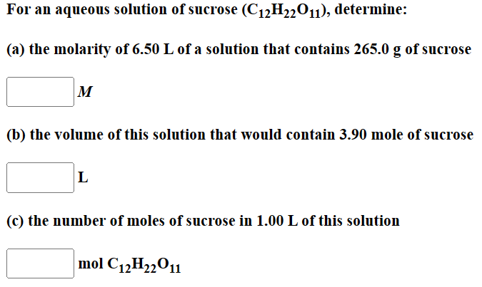 Solved For an aqueous solution of sucrose (C12H22O11), | Chegg.com